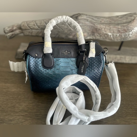 Coach | Bags | Coach Mini Baby Bennett Metallic Blue Python Embossed ...